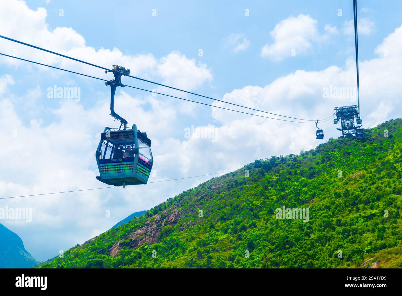 The cable car on Lantau Island in Hong Kong, running between Tung Chung ...