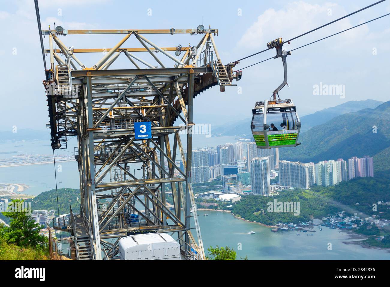 The cable car on Lantau Island in Hong Kong, running between Tung Chung ...