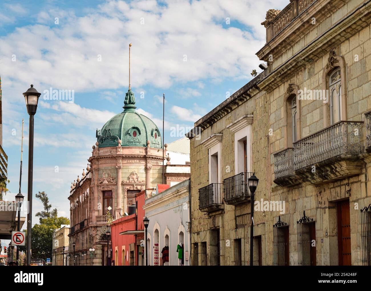 Beautiful colonial street in the historic center of Oaxaca City Stock ...