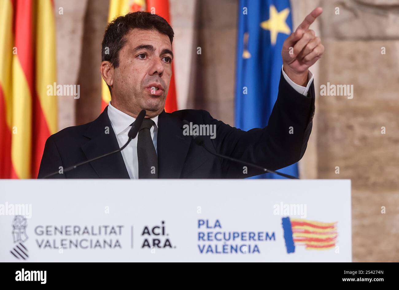 The President of the Generalitat Valenciana, Carlos Mazón, gives a ...