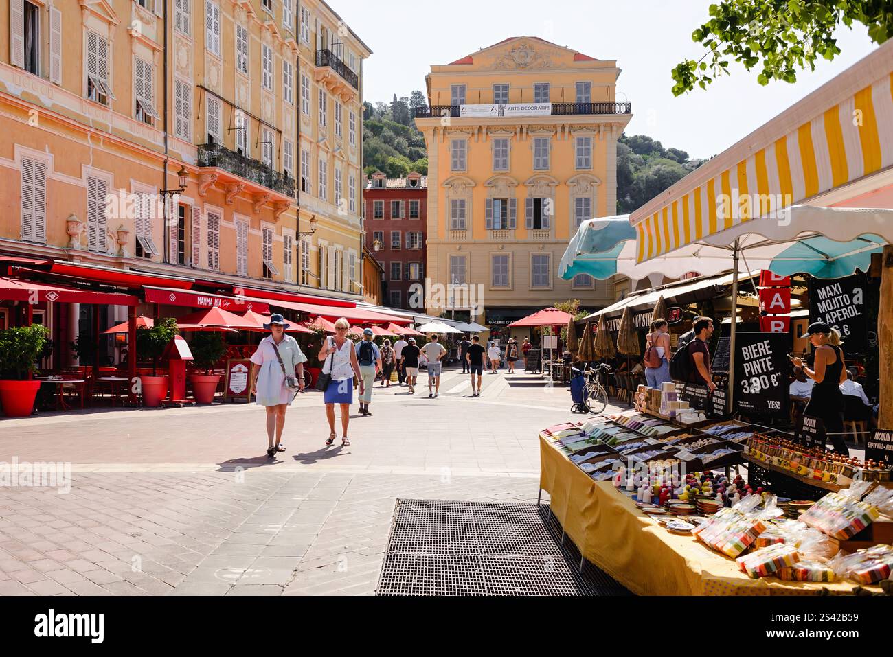 Market and Cafes in a Sunny Square in Nice, France Stock Photo - Alamy