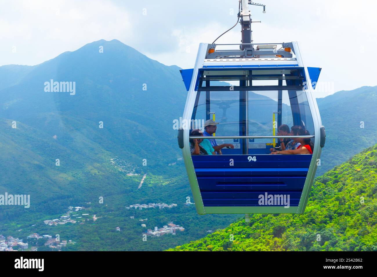 The cable car on Lantau Island in Hong Kong, running between Tung Chung ...