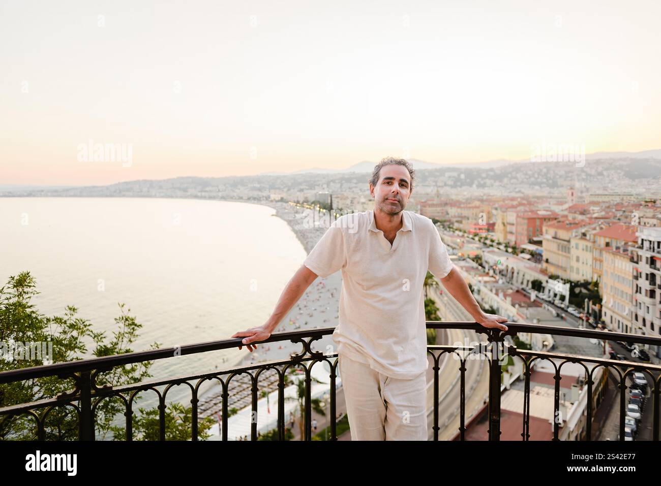 Man Posing at Scenic Sunset Viewpoint Over Nice, French Riviera Stock ...