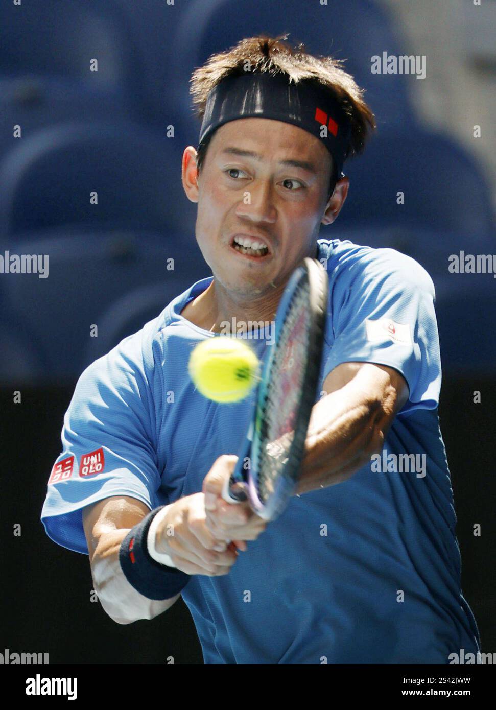 Melbourne on Jan. 10, 2025, Kei Nishikori of Japan trains in Melbourne ...