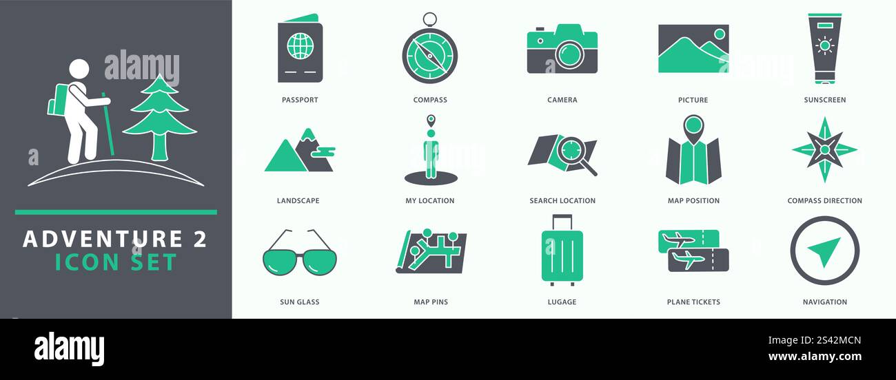 Adventure icons. Adventure icon set. Set icon of adventure. Vector ...