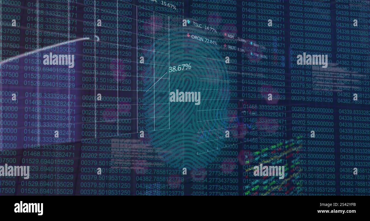 Image of financial data processing over biometric fingerprint Stock Photo - Alamy