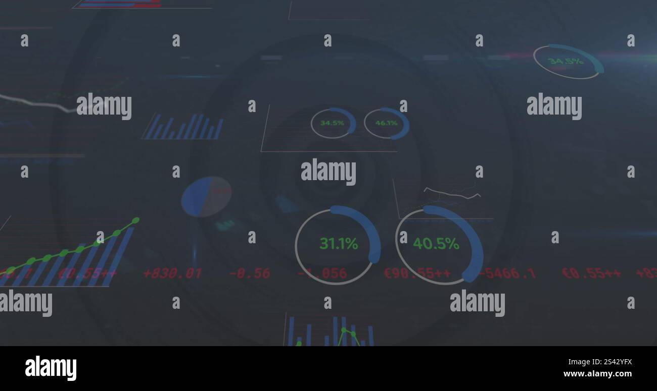 Image of statistics and data processing over dark background Stock ...