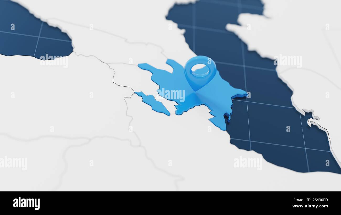 Blue Azerbaijan 3d map with pointer pin surrounded with other countries ...