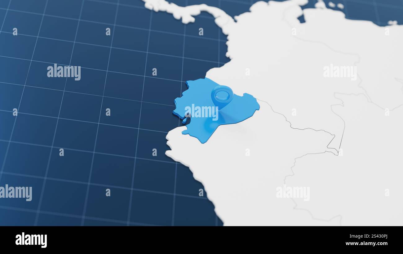 Blue Ecuador 3d map with pointer pin surrounded with other countries in ...