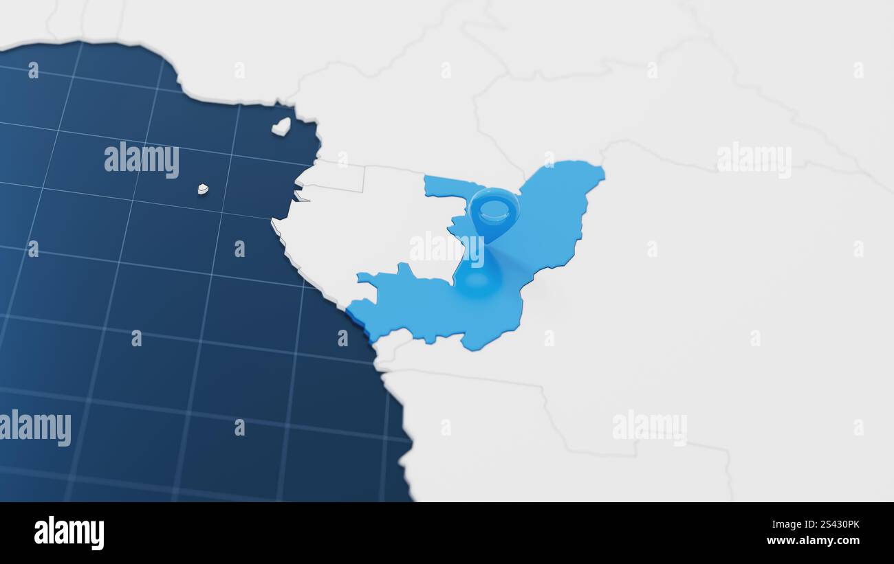 Blue Congo 3d map with pointer pin surrounded with other countries in ...