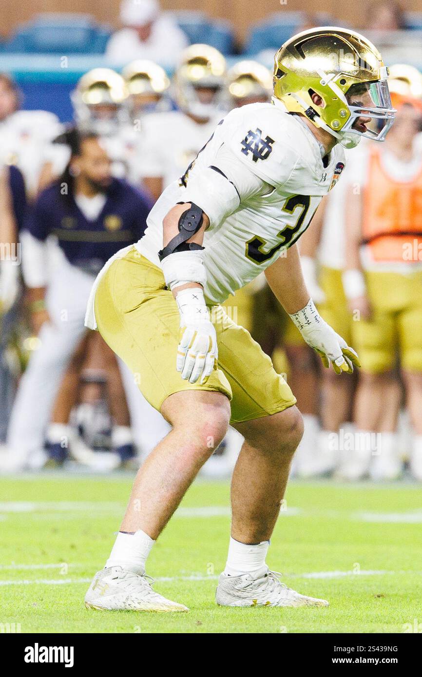 Miami Gardens, Florida, USA. 09th Jan, 2025. Notre Dame linebacker Drayk Bowen (34) during NCAA ...