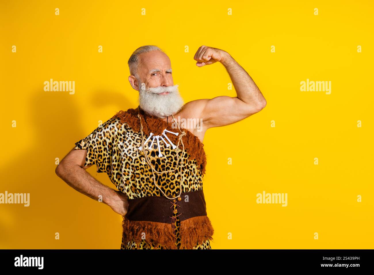 Photo of neanderthal man show strong hands muscles feel proud isolated ...