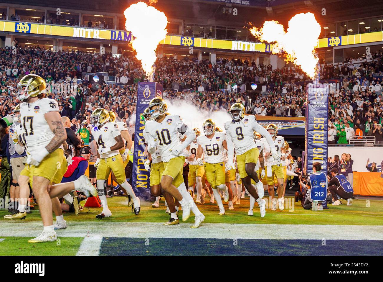 Miami Gardens, Florida, USA. 09th Jan, 2025. Notre Dame players enter the field prior to NCAA ...