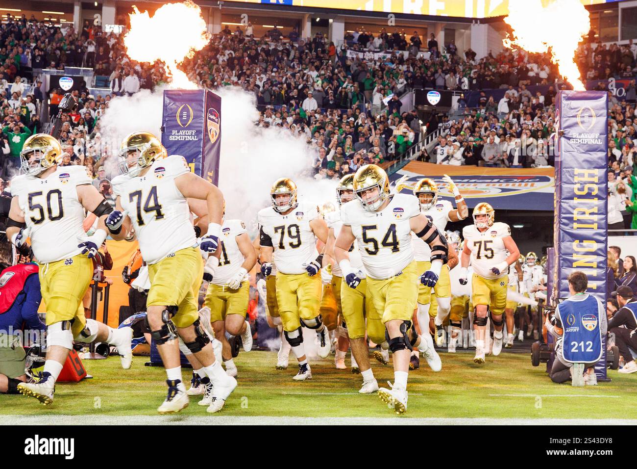 Miami Gardens, Florida, USA. 09th Jan, 2025. Notre Dame players enter the field prior to NCAA ...
