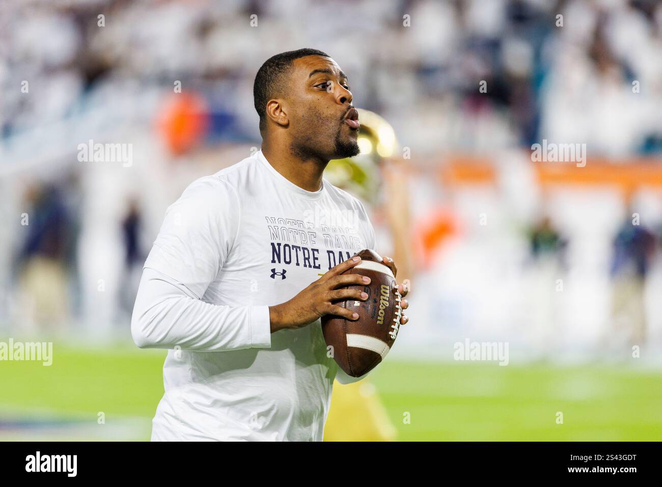 Miami Gardens, Florida, USA. 09th Jan, 2025. Notre Dame defensive backs coach Mike Mickens ...