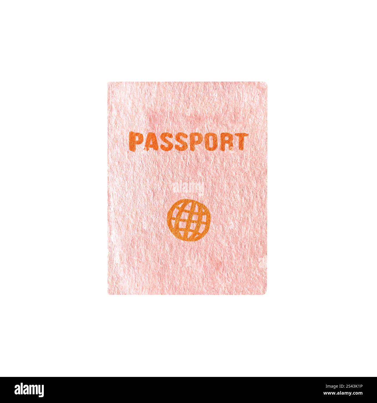 Pink passport watercolor textured illustration isolated on white. Hand ...