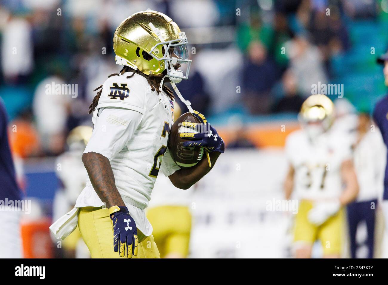 Miami Gardens, Florida, USA. 09th Jan, 2025. Notre Dame wide receiver Jayden Harrison (2) during ...