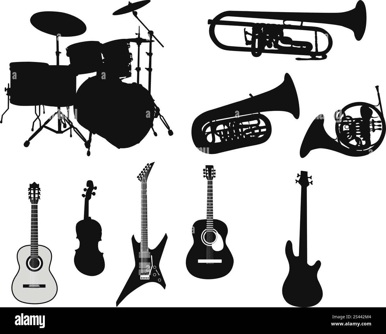 Set of different stringed, wind and percussion instruments Stock Vector ...
