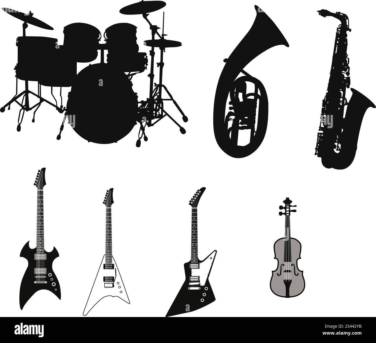 Set of different stringed, wind and percussion instruments Stock Vector ...