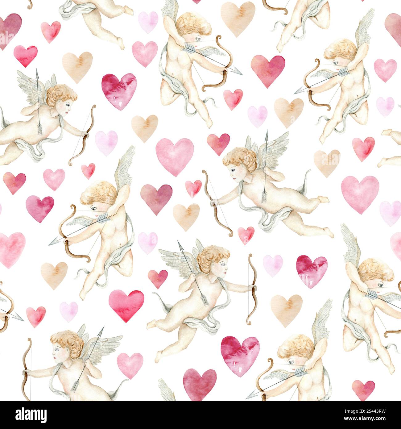 Romantic seamless watercolor watercolor pattern with arrows of cupid ...