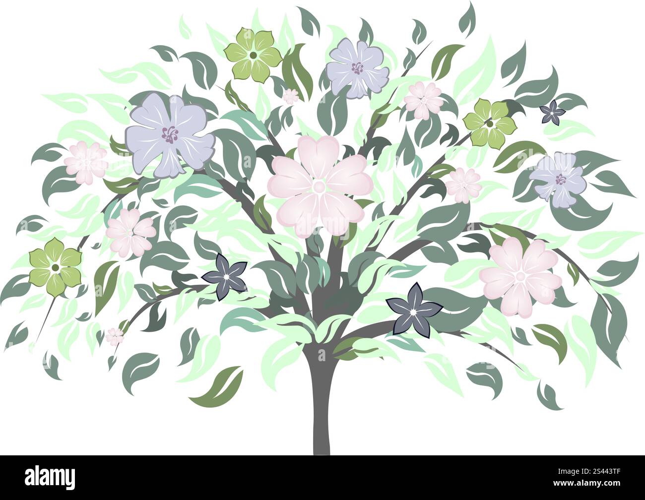 Beautiful summer tree with blossom flowers. Vector illustration Stock ...