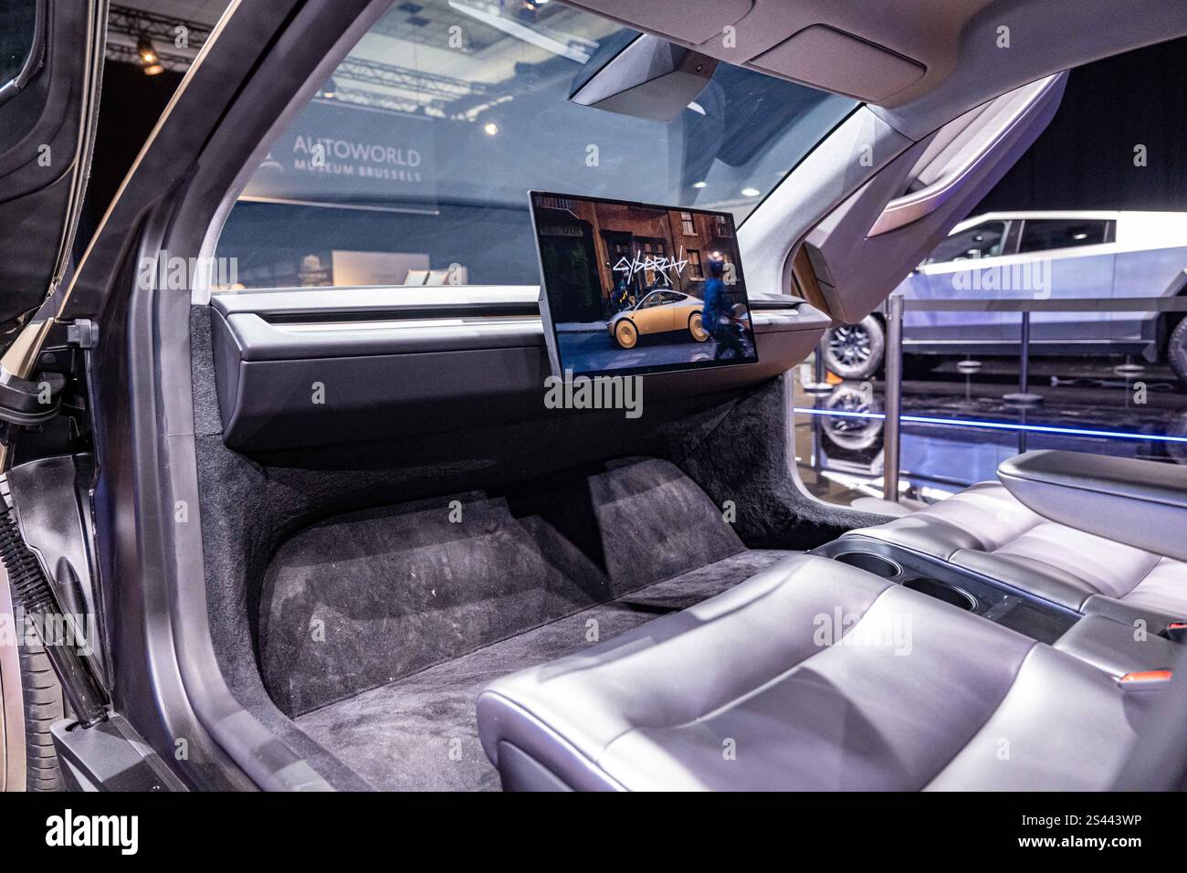 The autonomous Tesla Cybercab taxi is pictured at the press day for the ...