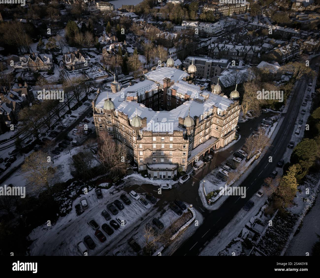 Aerial view of Windsor House by the Valley Gardens.. 9 January 2025. Harrogate, North Yorkshire ...