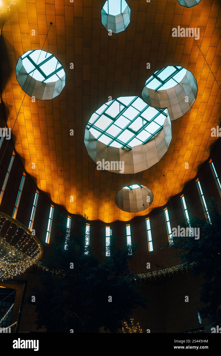 Modern ceiling design in a shopping center in Enschede with circular ...