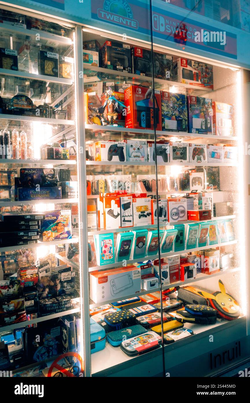 A bright shop window showcasing Nintendo Switch consoles, accessories ...