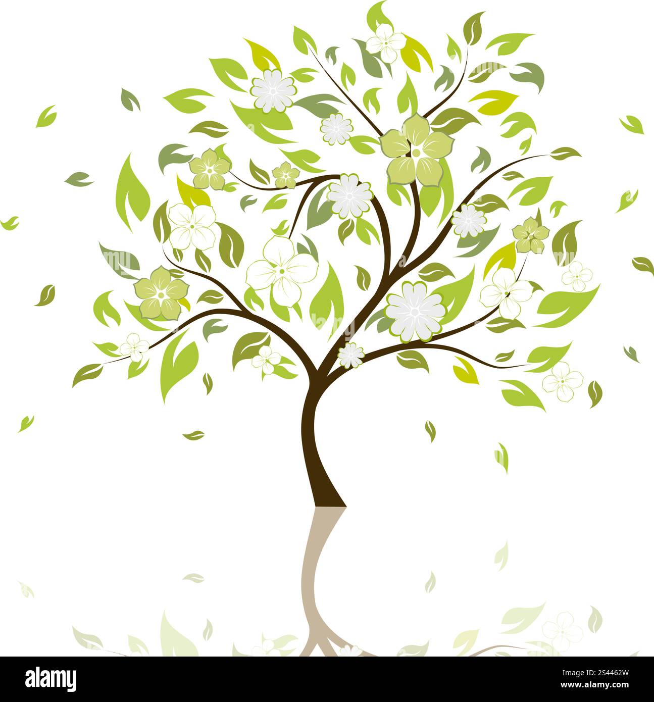 Beautiful summer tree with blossom flowers. Vector illustration Stock ...