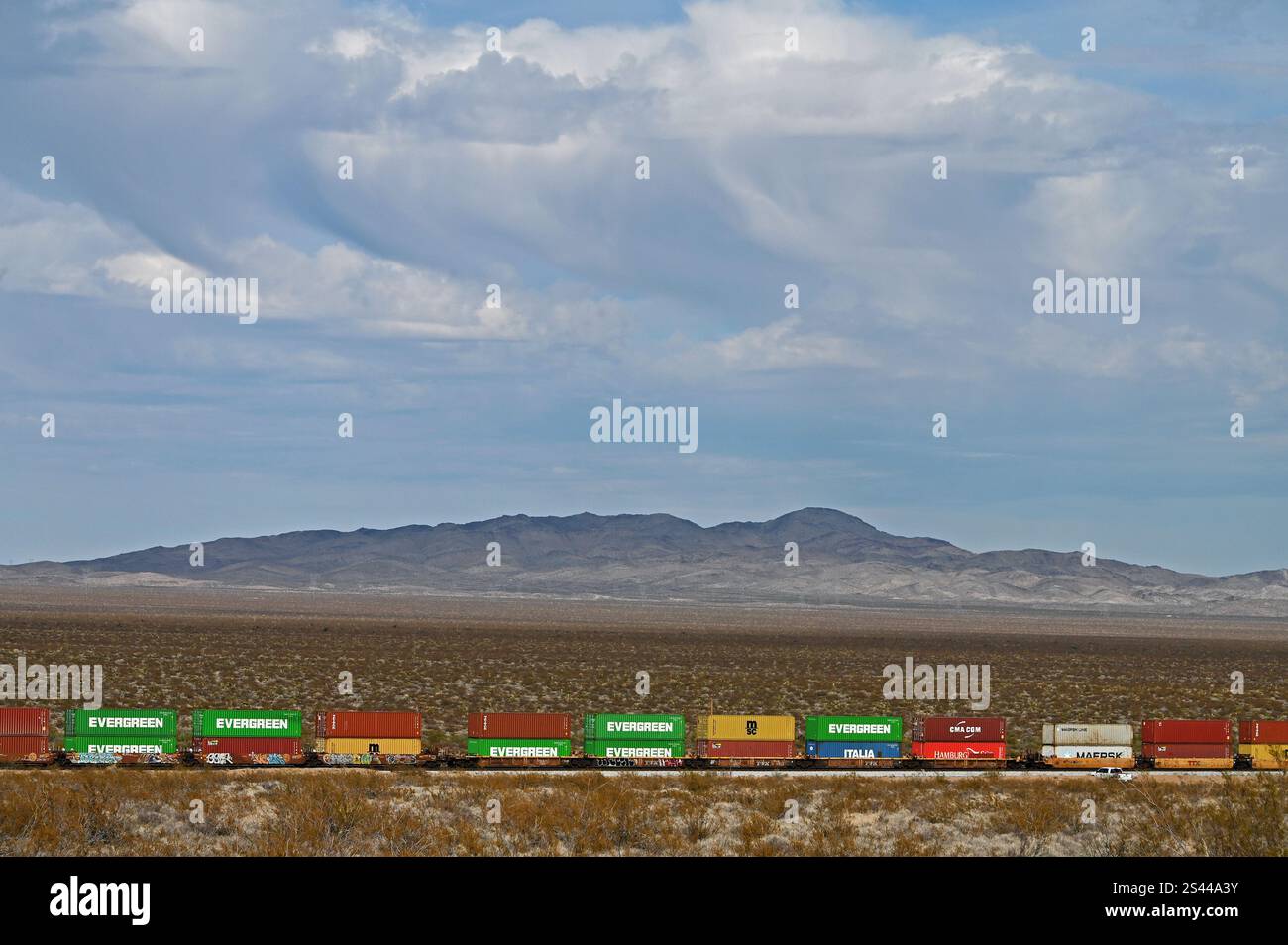 Freight train along the Route 66, Mohave Valley, California, USA Stock ...