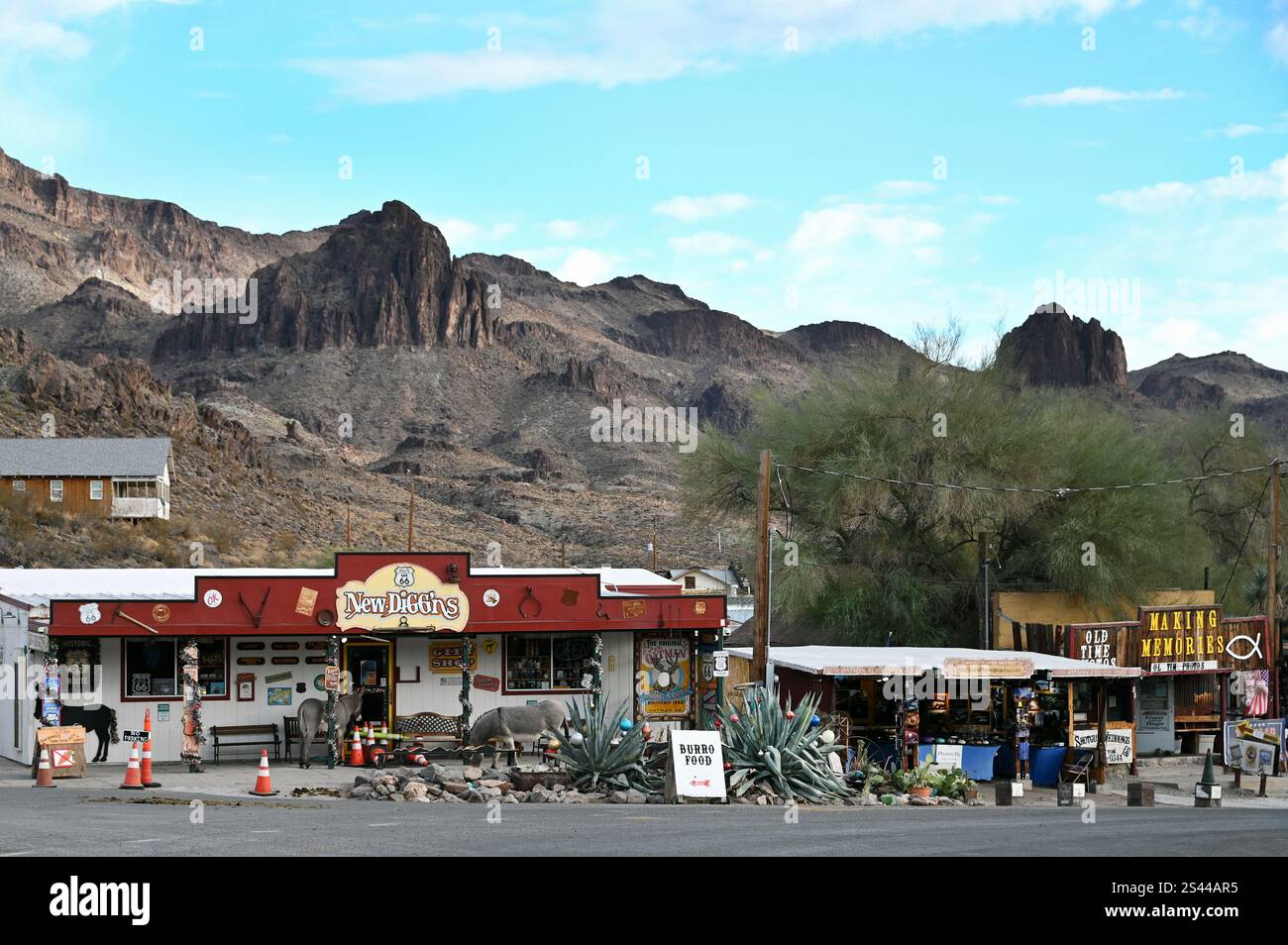 Former gold mining town Oatman with free-range donkeys on the Route 66 ...