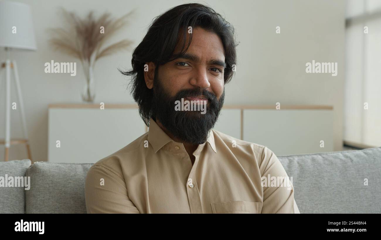 Portrait happy joyful Arabian muslim man guy Indian muslim businessman ...