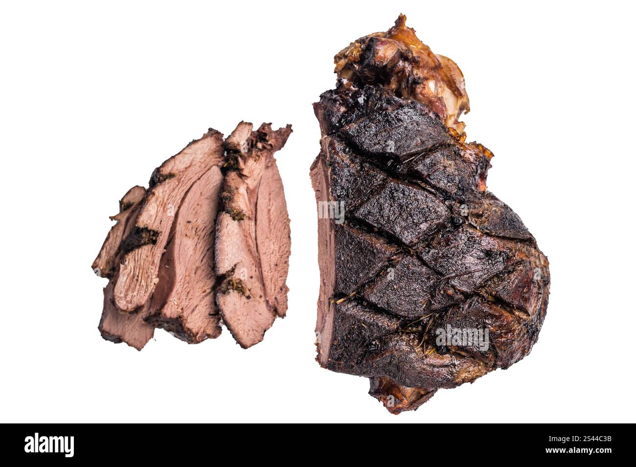 Roasted Roe Deer leg. slow cooked game meat of venison with bone ...