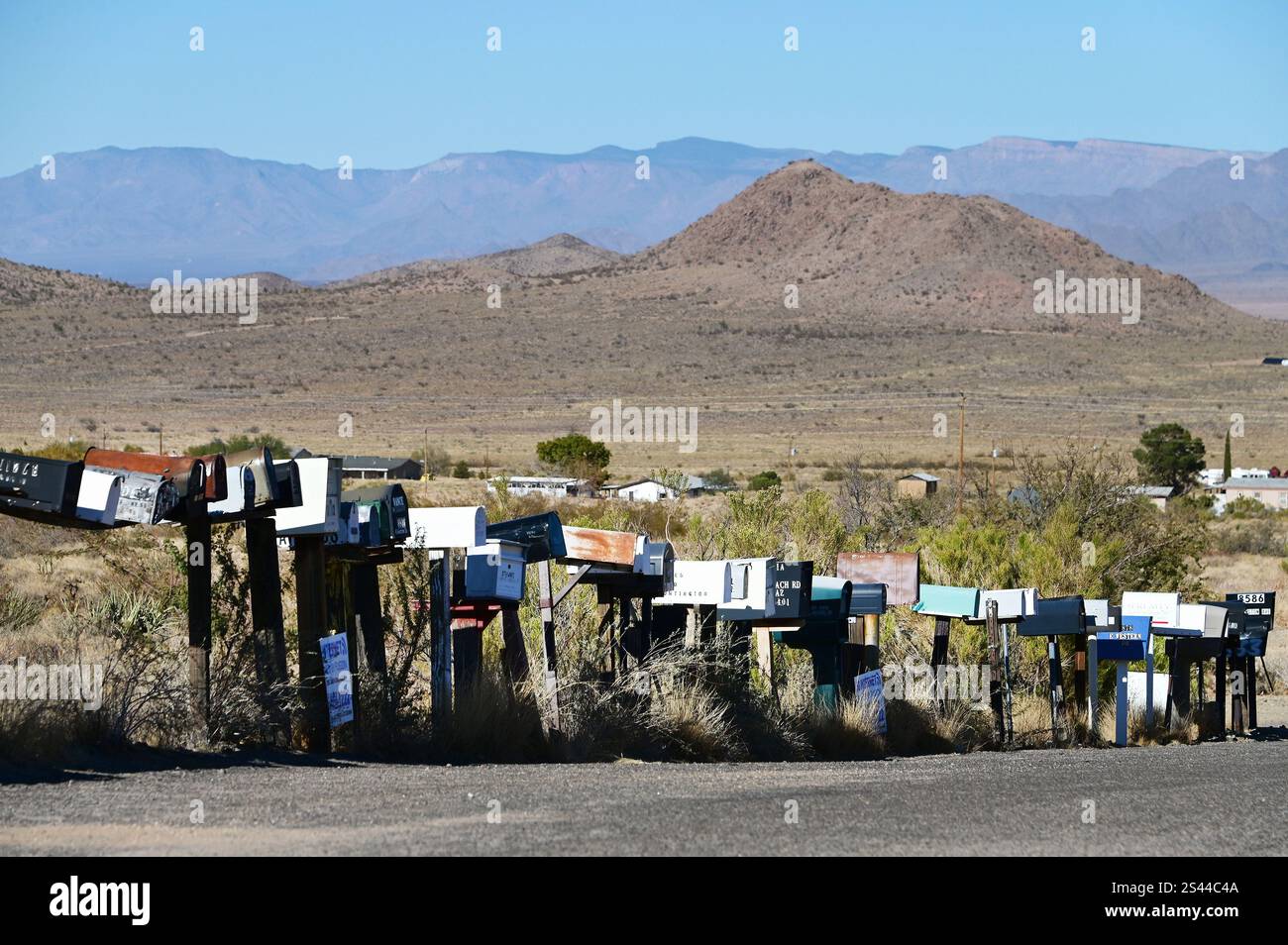 Mail boxes in front of Giganticus Headicus Store on Route 66, Arizona ...