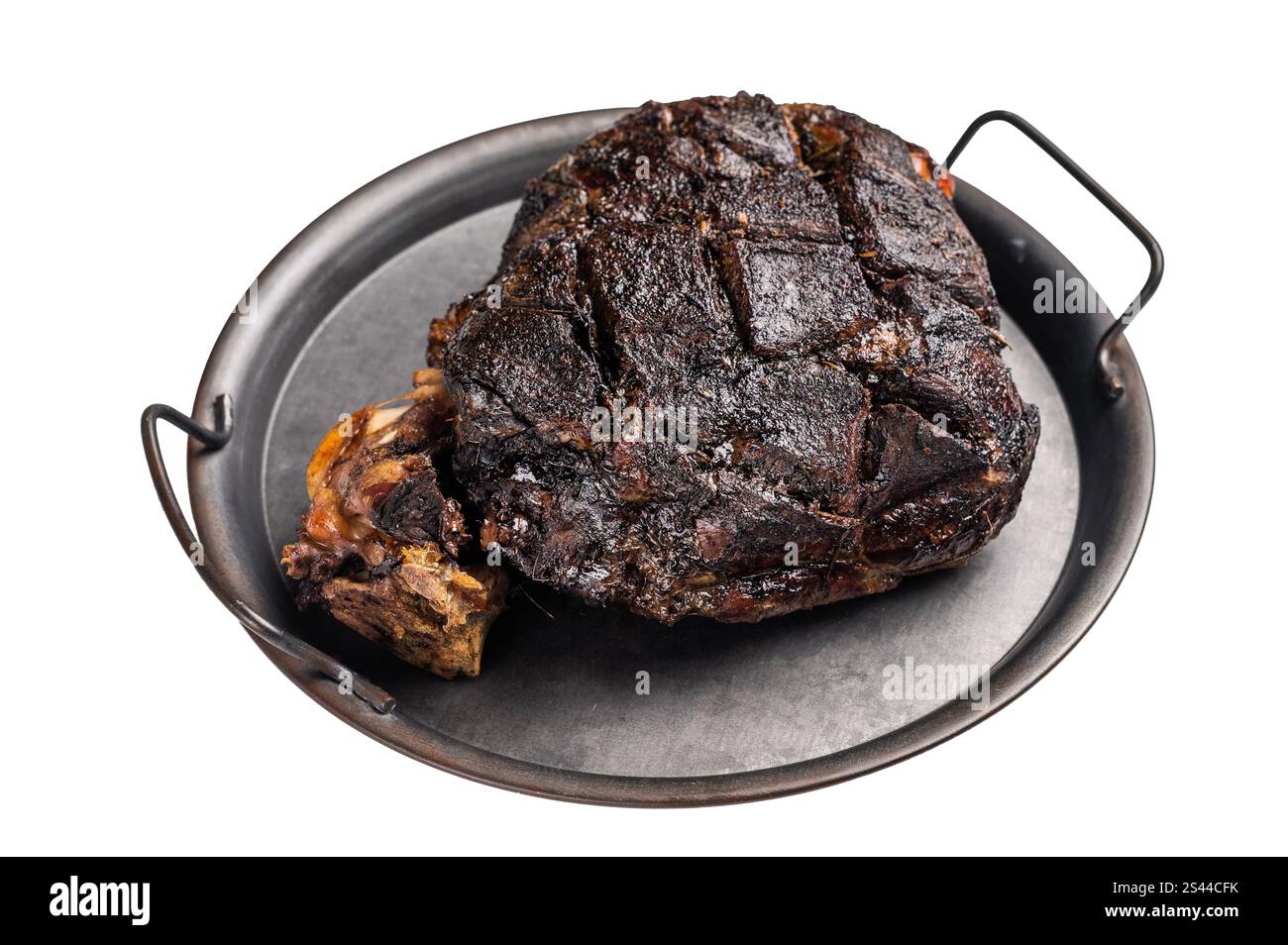 Slow cooked venison roast leg. Braised game meat of deer with bone ...