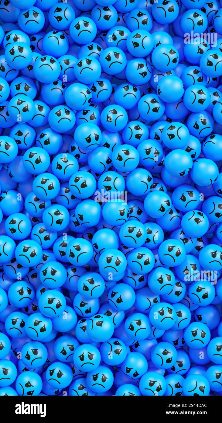 A vibrant pile of blue balls featuring sad face emoticons for Blue ...