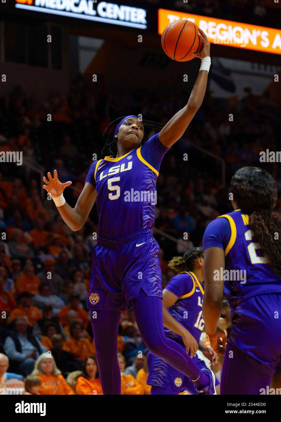 January 9, 2025: Sa'Myah Smith (5) of the LSU Tigers grabs the rebound ...