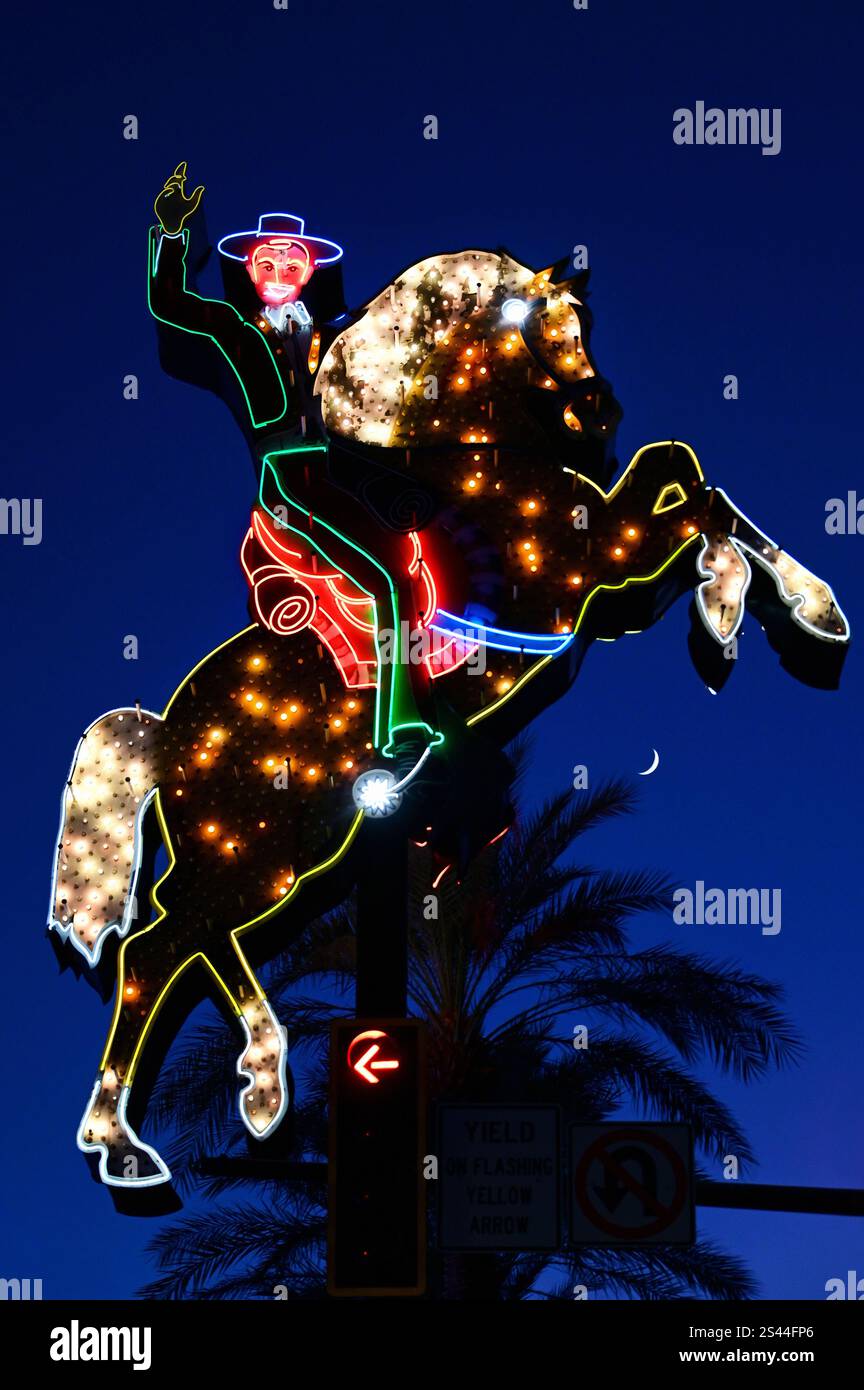 Horse and rider neon sign, Fremont Street, Las Vegas, Nevada, USA Stock ...