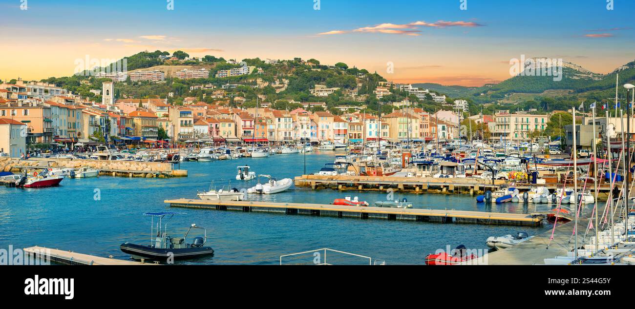 View of harbour and marina at Cassis small resort town in Southern ...