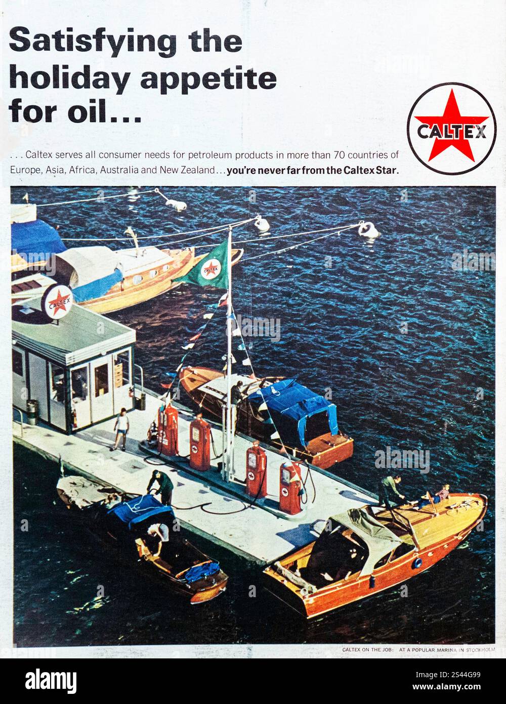 A vintage 1965 advertisement for Caltex Petroleum Products showing a ...