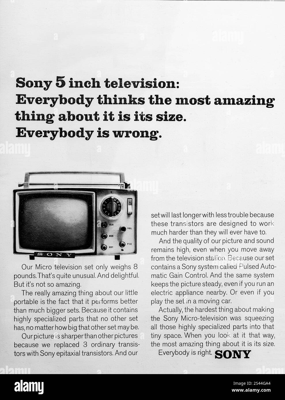 Vintage 1965 advertisement for the Sony 5 inch micro television which ...