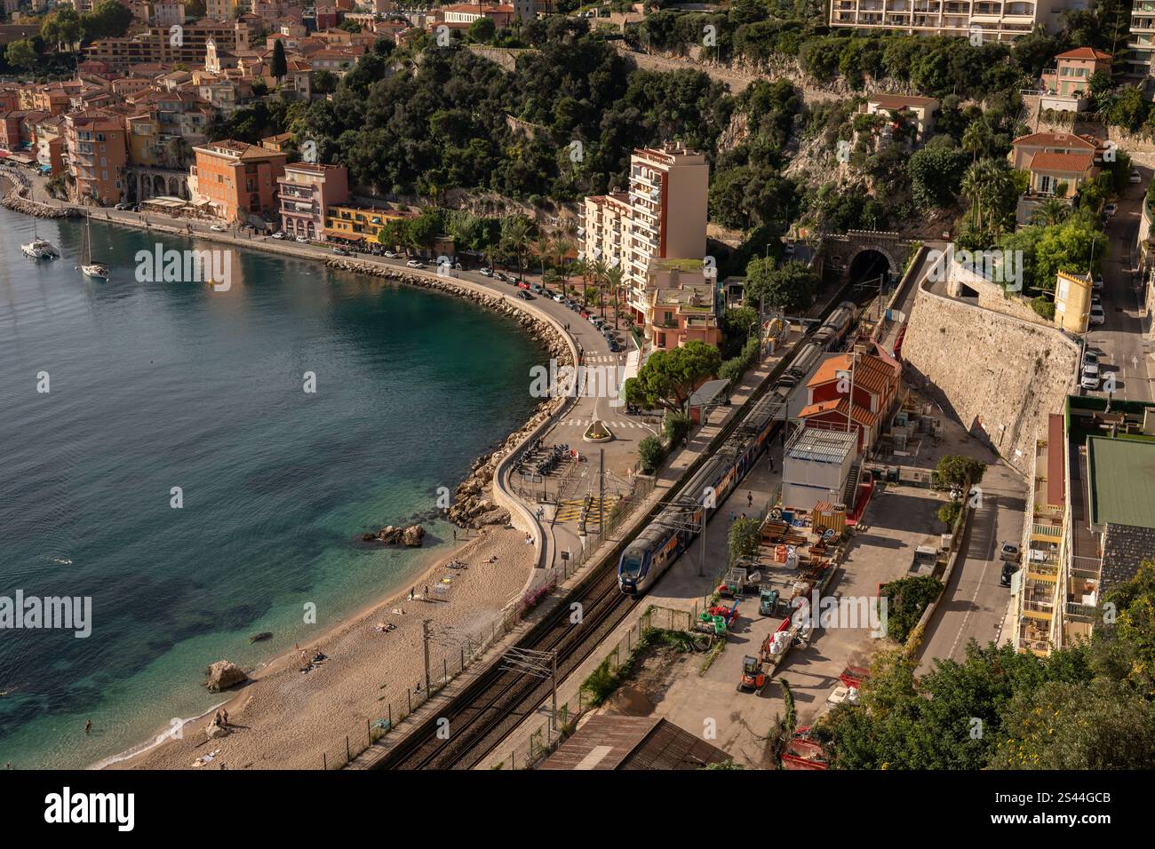 Scenic coastal view near Nice, France with colorful buildings and a ...