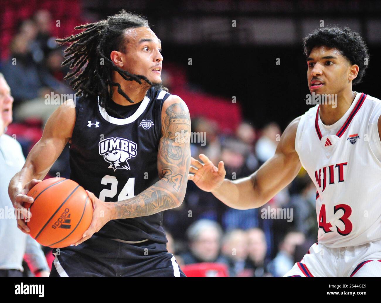Newark, USA. 09th Jan, 2025. UMBC's Marcus Banks Jr (24) during the Retrievers Division I ...