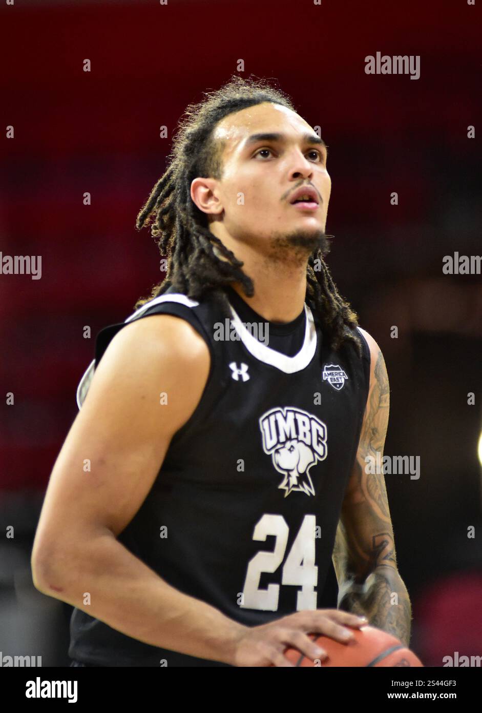 Newark, USA. 09th Jan, 2025. UMBC's Marcus Banks Jr (24) during the Retrievers Division I ...