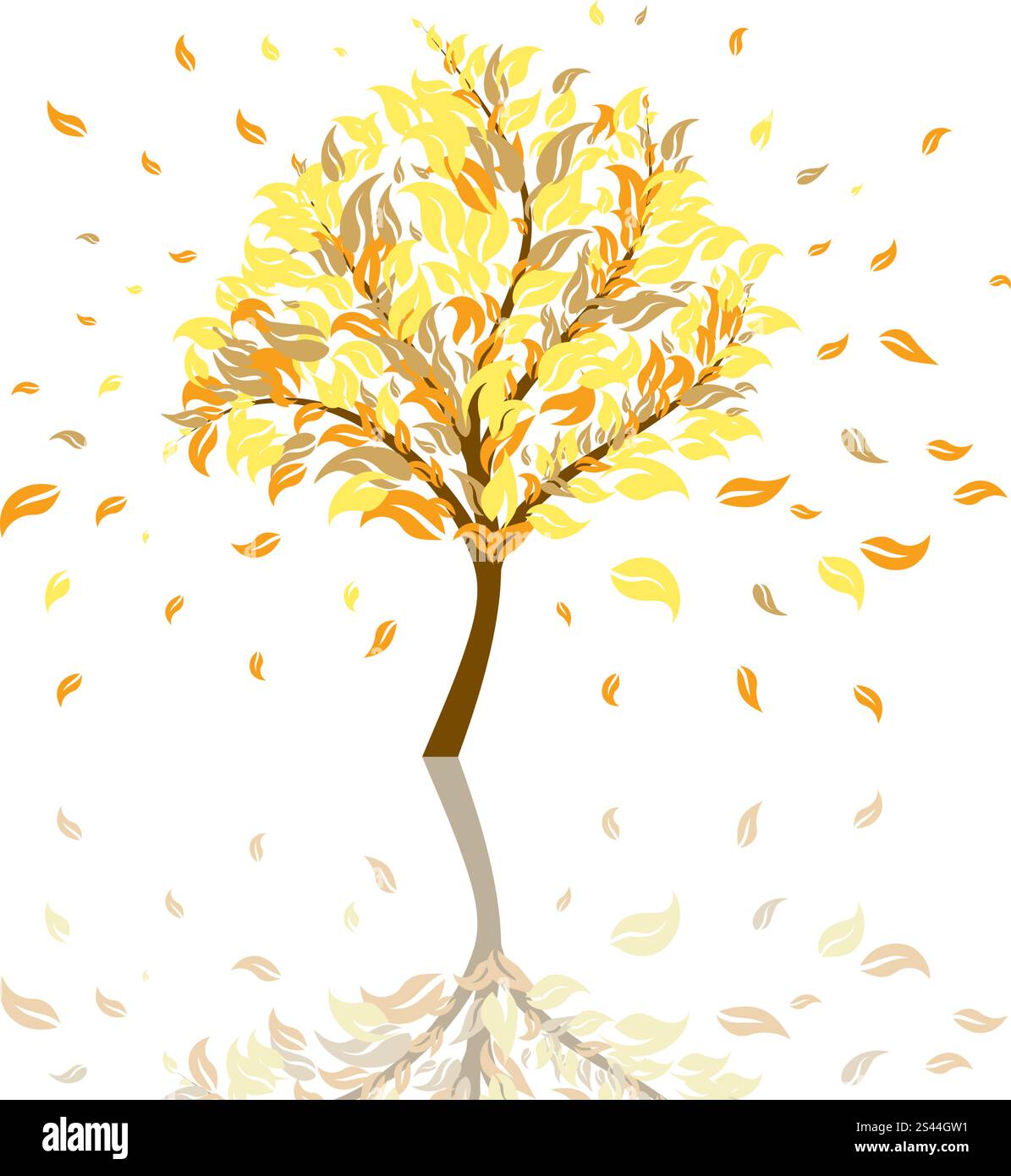 Vector illustration of autumn tree with falling leaves Stock Vector ...