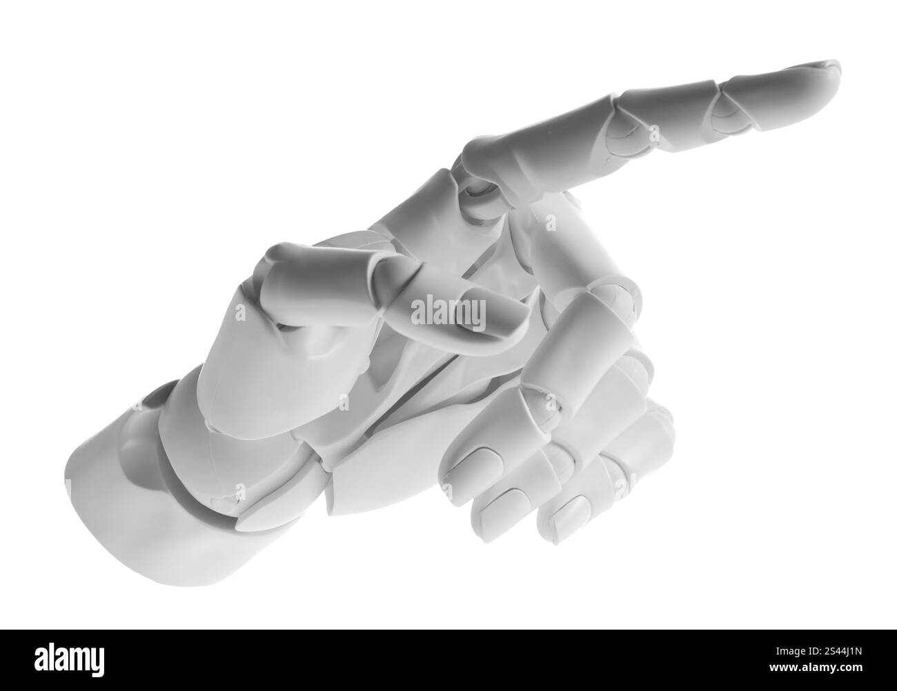 Artificial intelligence. Robot hand pointing at something on white ...