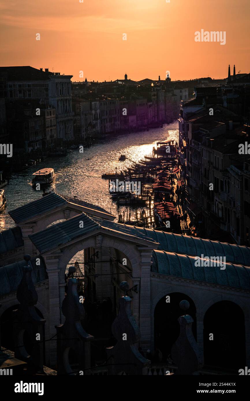 View of the Grand Canal in Venice at sunset from the T Fondaco Rooftop ...