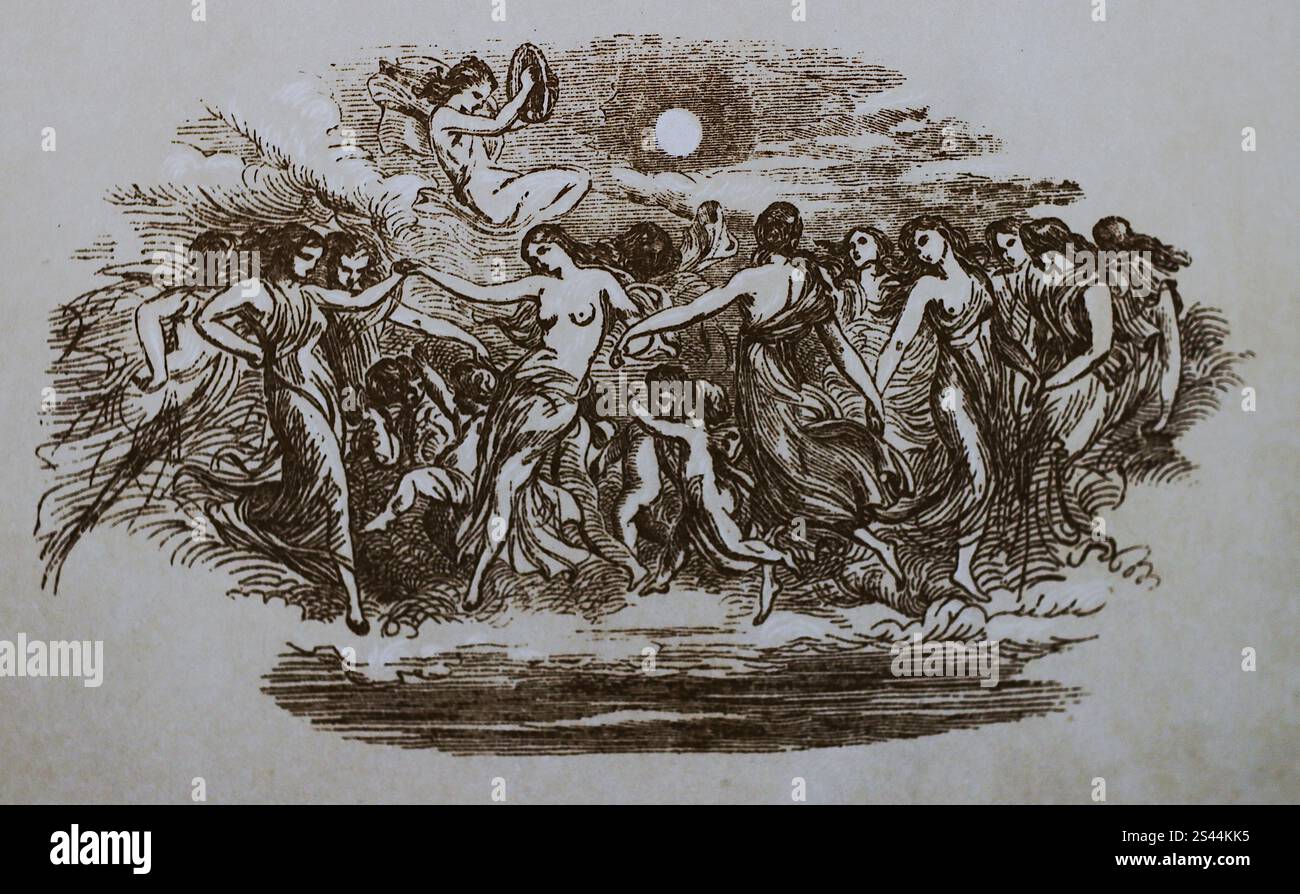 A large group of nymphs. A line drawing from Tempest, Act I. Scene 2 ...