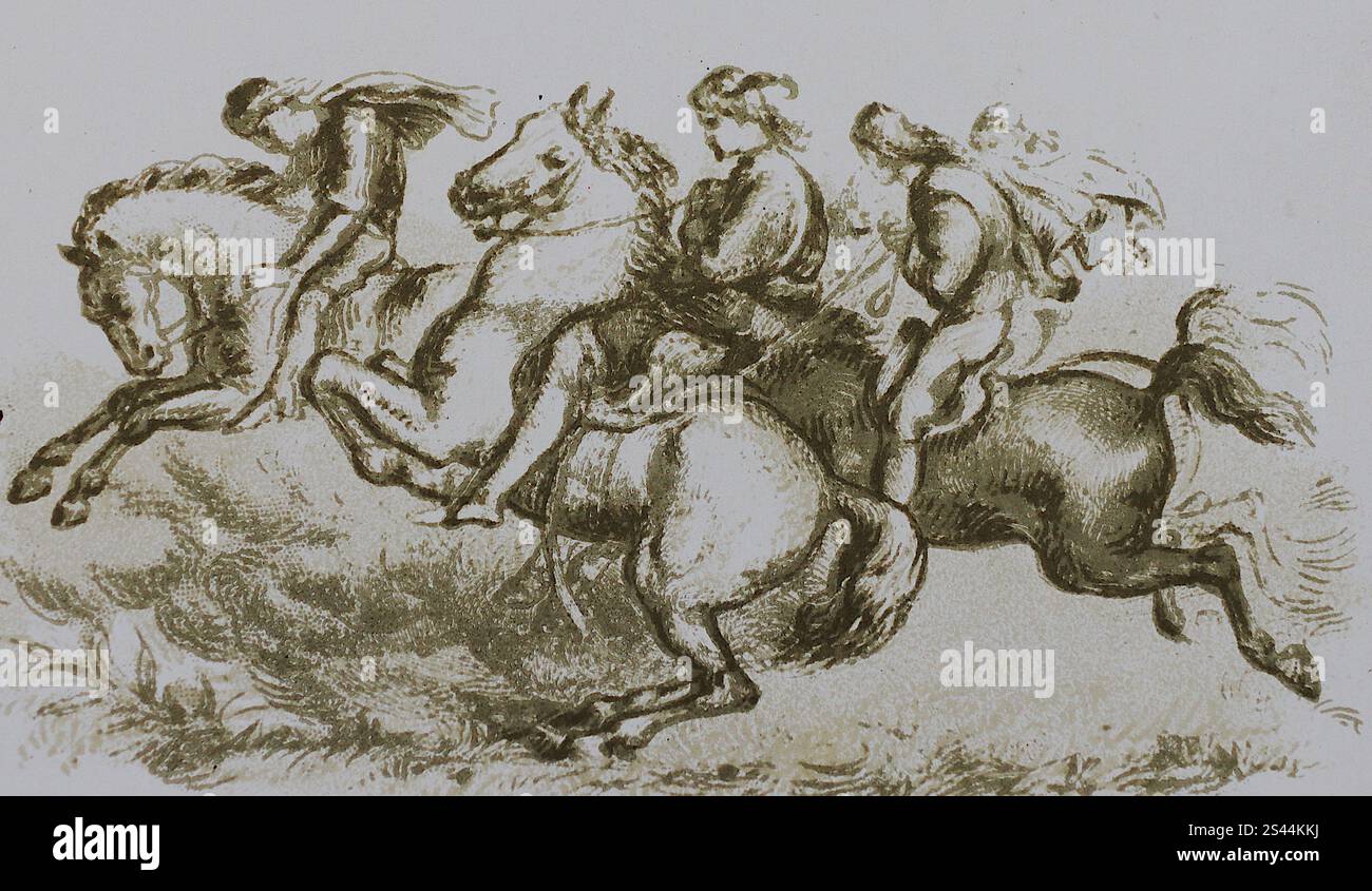 A group charging on horseback. A line drawing from Sonnet XCI. Some ...